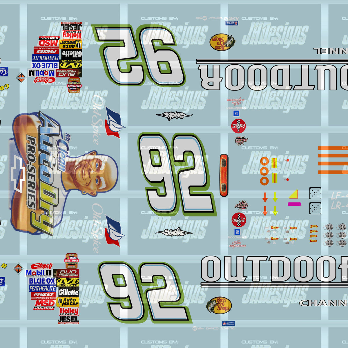 JH Designs Tony Stewart 2005 CTS #92 Mr. Clean AutoDry - Outdoor Chann – Print it Decals