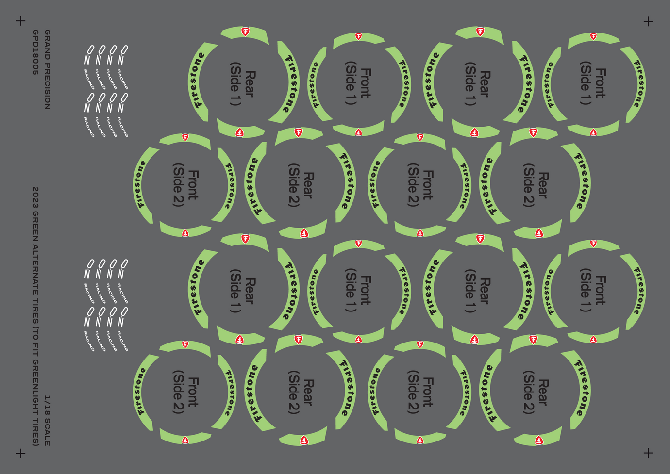 Grand Precision - 1/18 2022-23 Green Alternate Firestone Tire Decals ...