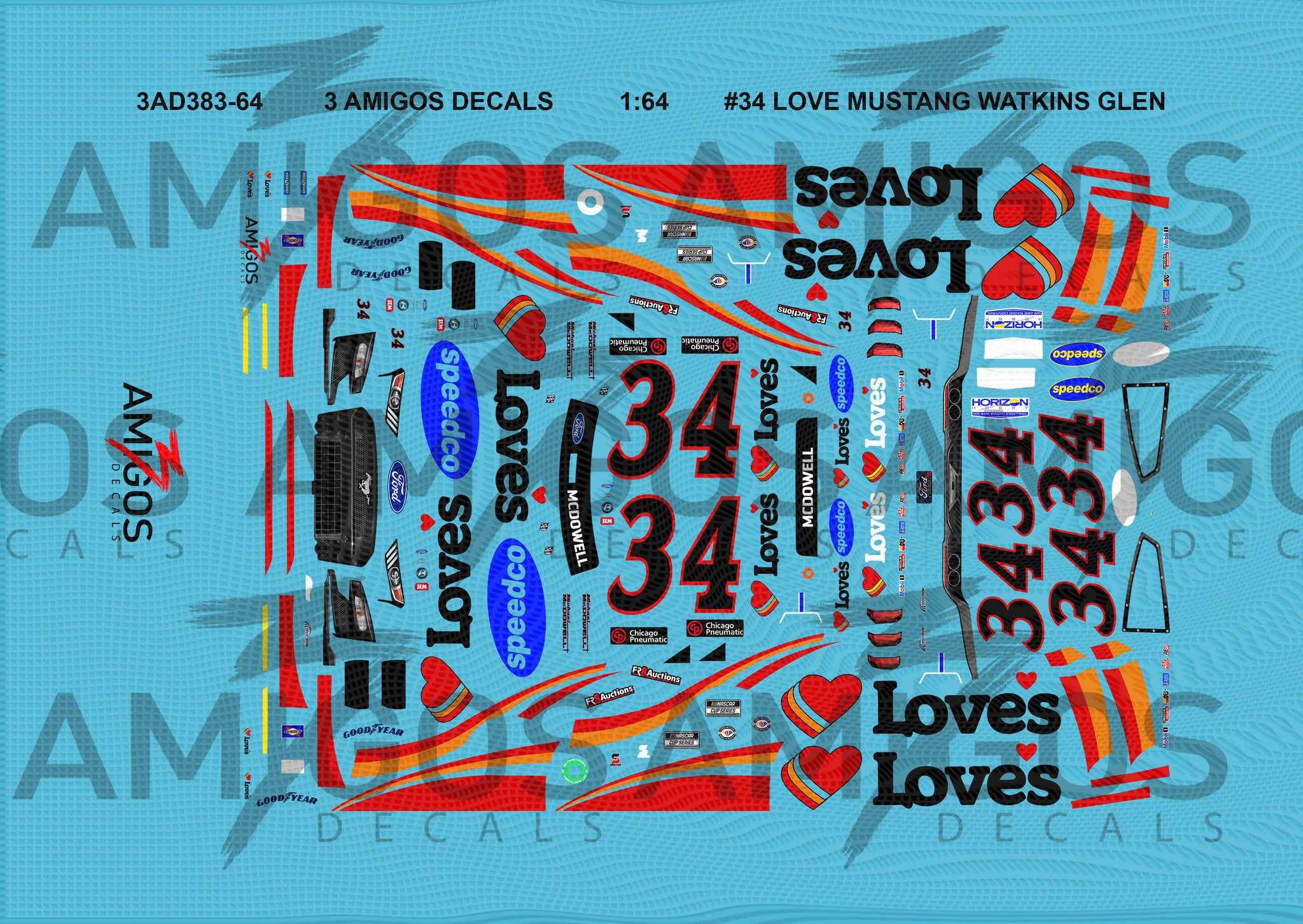 1:64 3 Amigos Decals #34 LOVE MUSTANG WATKINS GLEN Decal Set – Print it ...