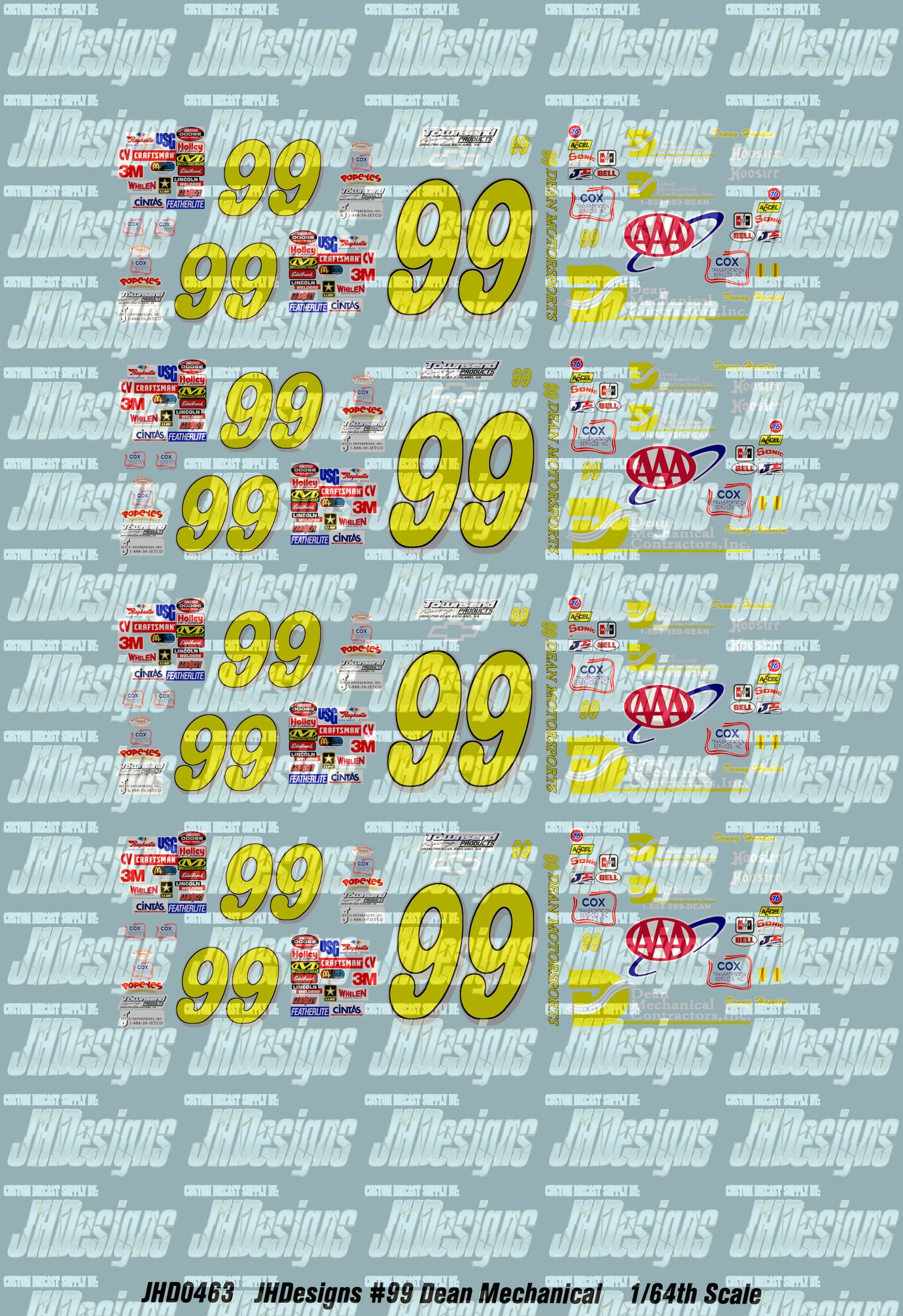 JH Designs Denny Hamlin 2004 LMS #99 Dean Mechanical Contractors 1:64 ...