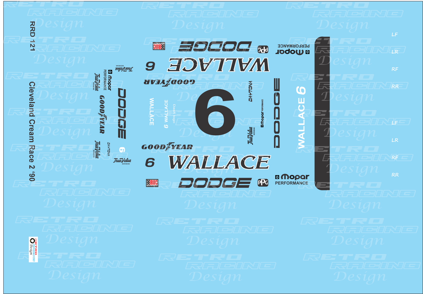 Retro Racing Design Rusty Wallace IROC 1990 #6 Cream Dodge Daytona 1/2 ...