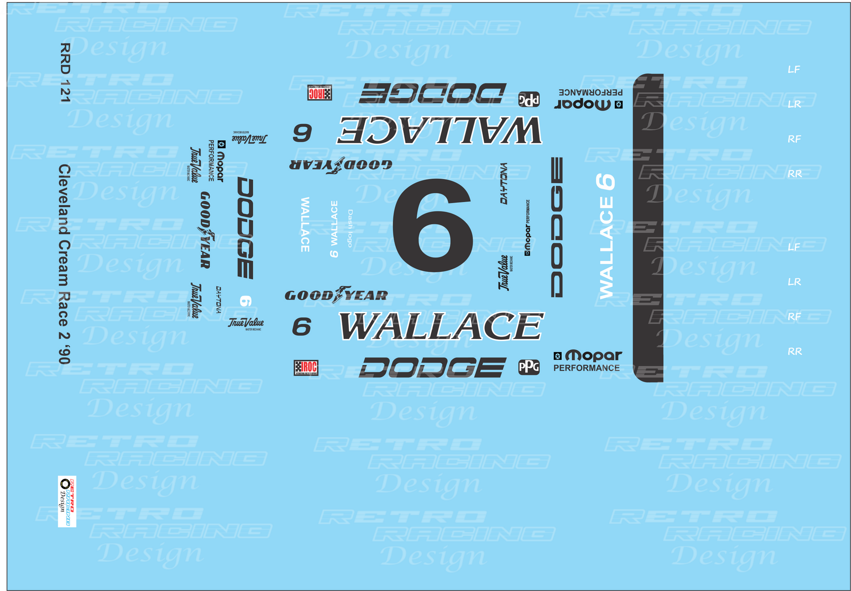 Retro Racing Design Rusty Wallace IROC 1990 #6 Cream Dodge Daytona 1/2 ...