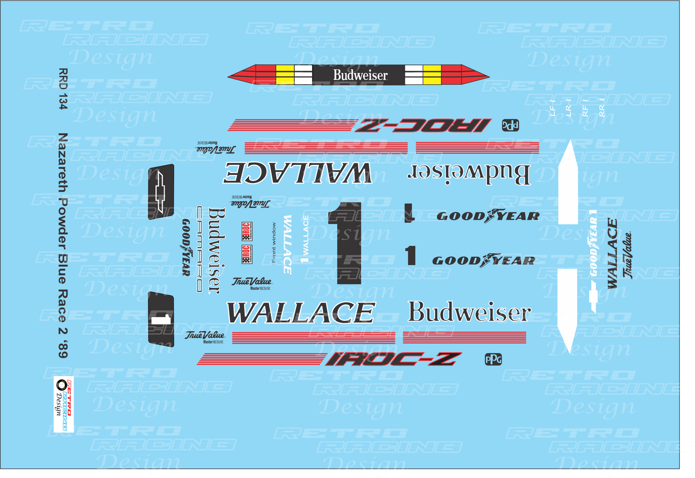 Retro Racing Design Rusty Wallace IROC 1989 #1 Nazareth Powder Blue Ch ...
