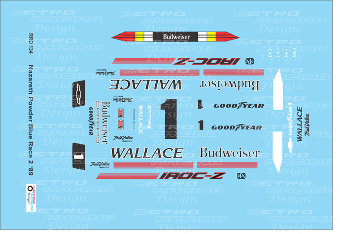Retro Racing Design Rusty Wallace IROC 1989 #1 Nazareth Powder Blue Ch ...