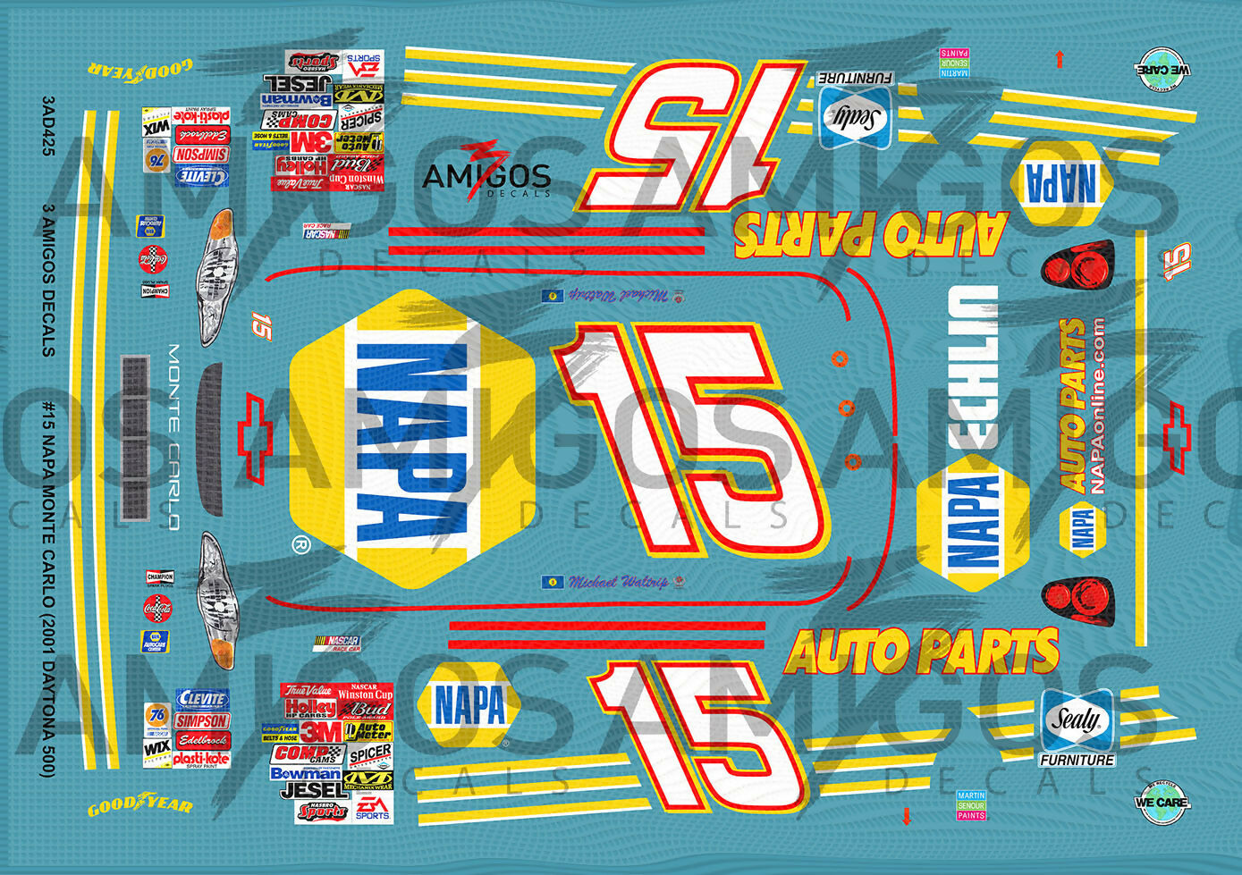 3 Amigos Decals #15 NAPA MONTE CARLO (2001 DAYTONA 500 WINNER) Decal S ...