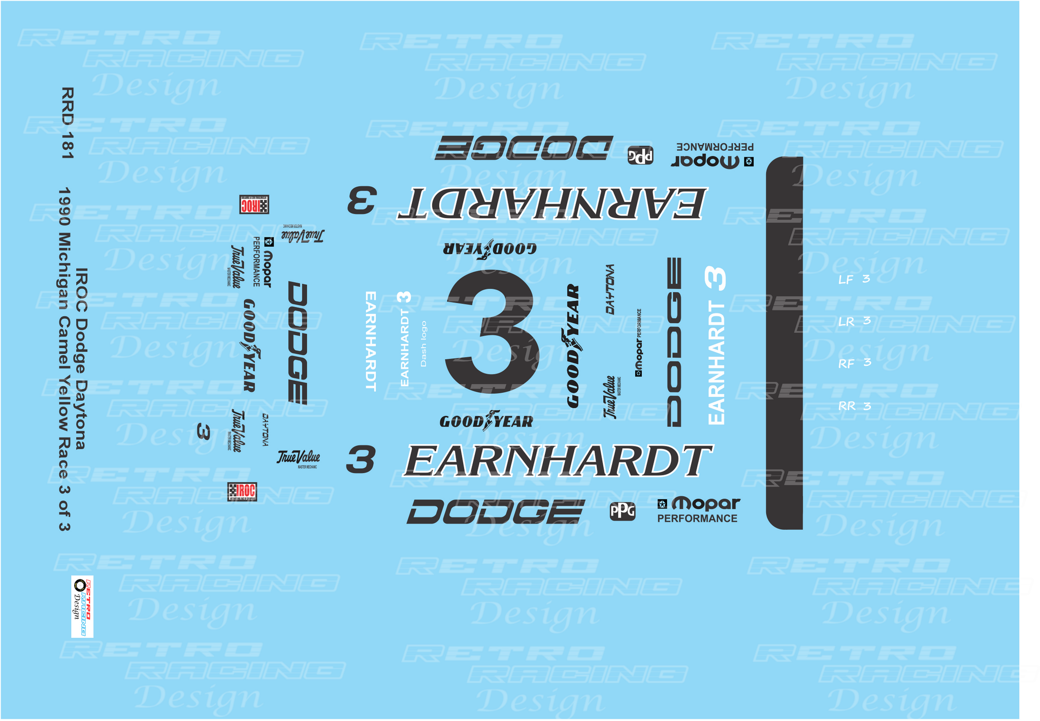 Retro Racing Design IROC 1990 Dale Earnhardt #3 Dodge Daytona 1/24 Dec ...