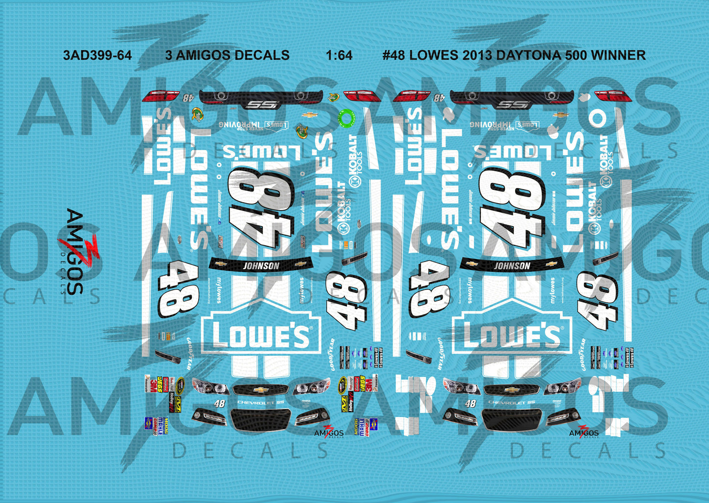 1:64 3 Amigos Decals #48 LOWES 2013 DAYTONA 500 WINNER Decal Set ...