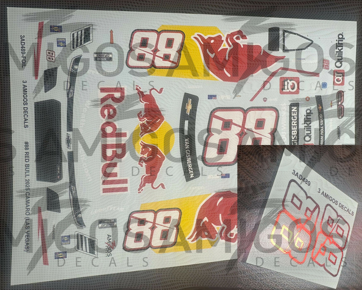 3 Amigos Decals #88 Red Bull 2025 CAMARO (Las Vegas) WITH RED FOIL Dec ...