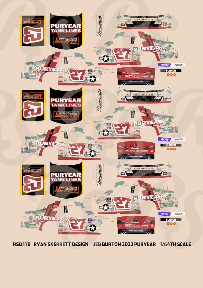 1:64 Ryan Skerrett Design #27 Jeb Burton 2023 Puryear – Print it Decals