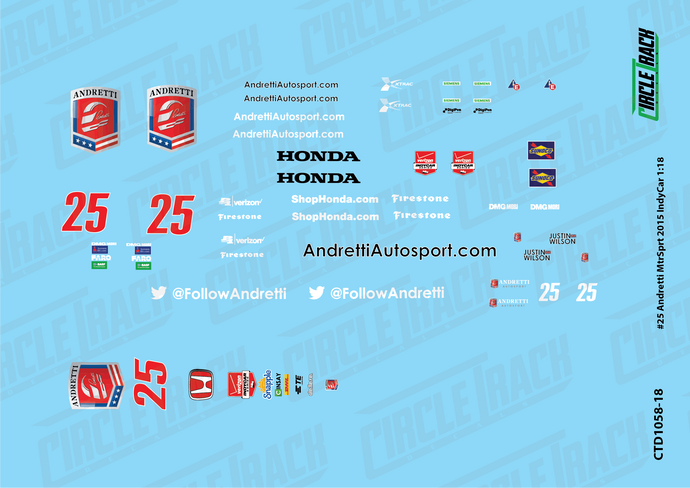 Circle Track Decals #25 Andretti Motorsport 2015 IndyCar 1:18 Decal Se ...