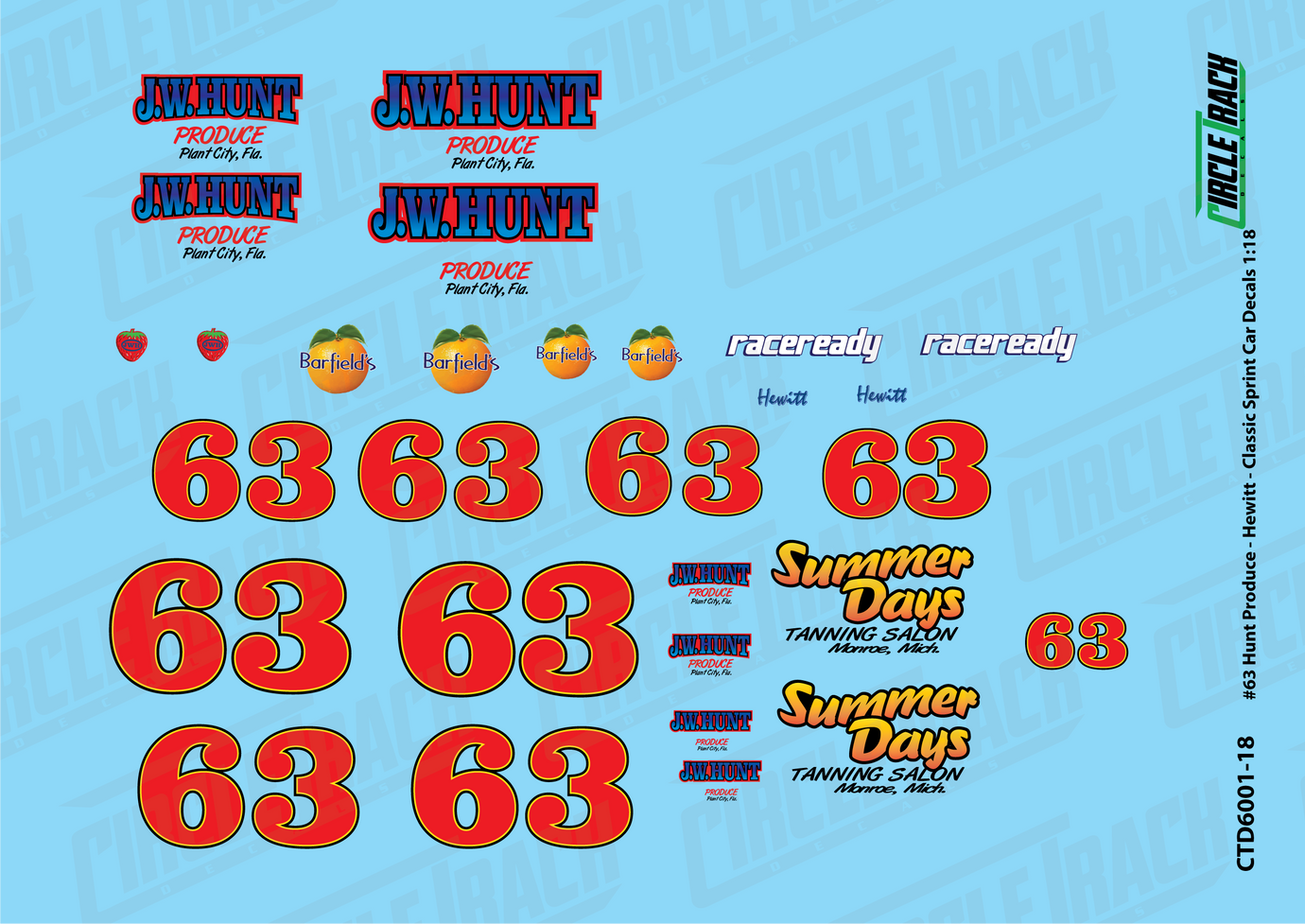 Circle Track Decals #63 JW Hunt Produce Jack Hewitt Class Sprint Car D ...