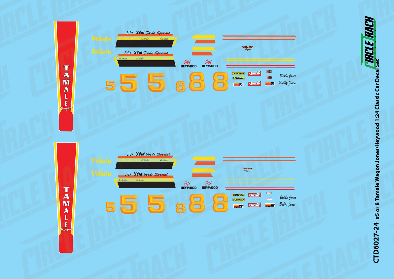Circle Track Decals #5 or 8 Tamale Wagon Jones/Heywood 1:24 Classic Ca ...