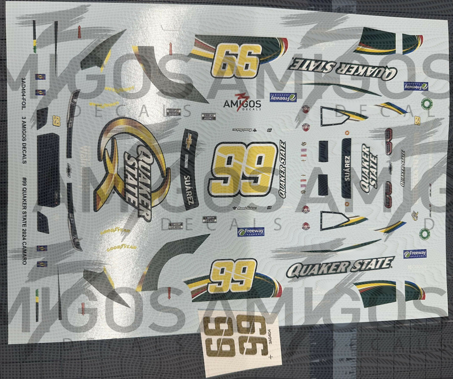 3 Amigos Decals #99 QUAKER STATE 2024 CAMARO WITH GOLD FOIL NUMBERS 1 ...