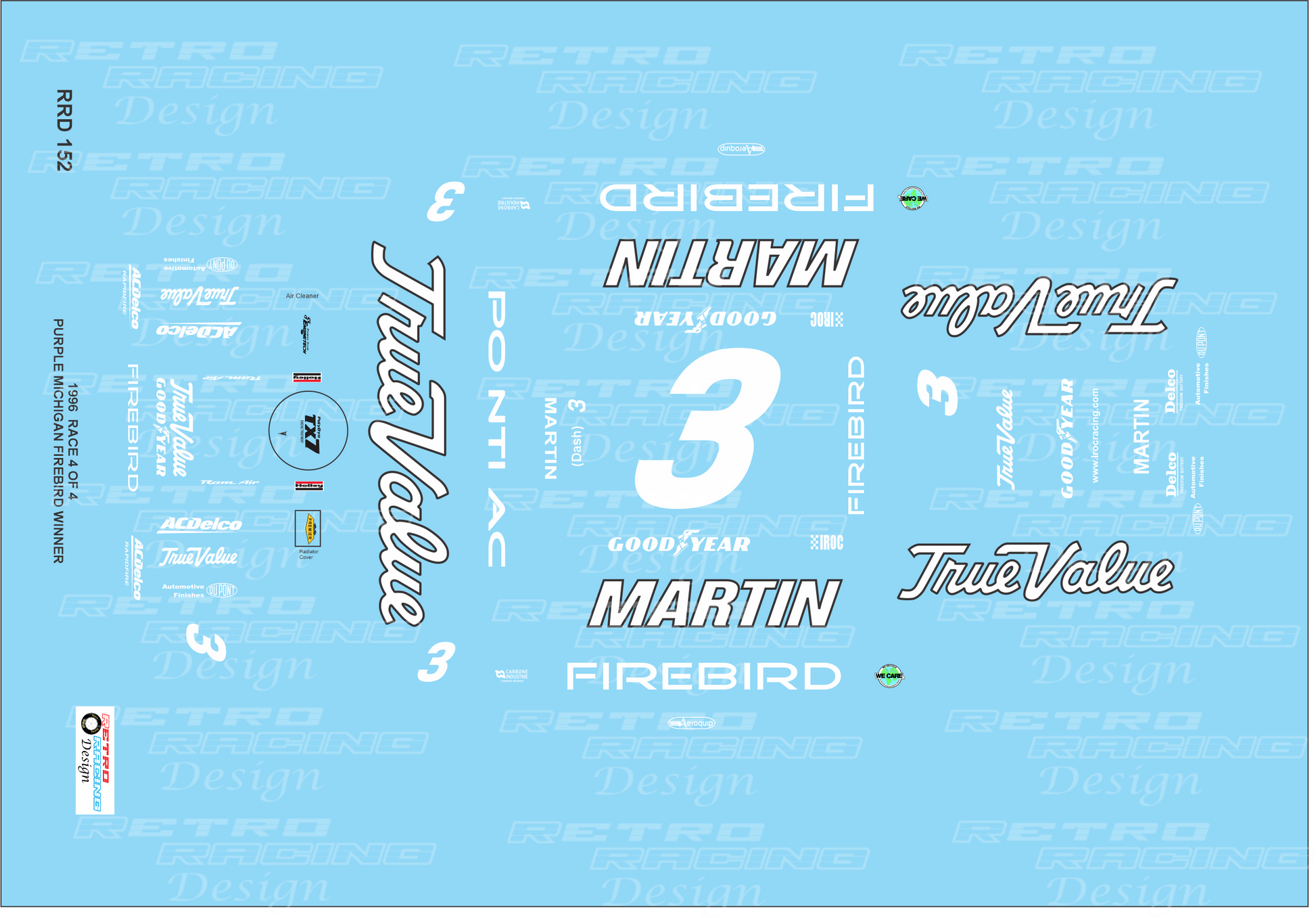 Retro Racing Design Mark Martin IROC 1996 Michigan #3 Purple Pontiac F ...