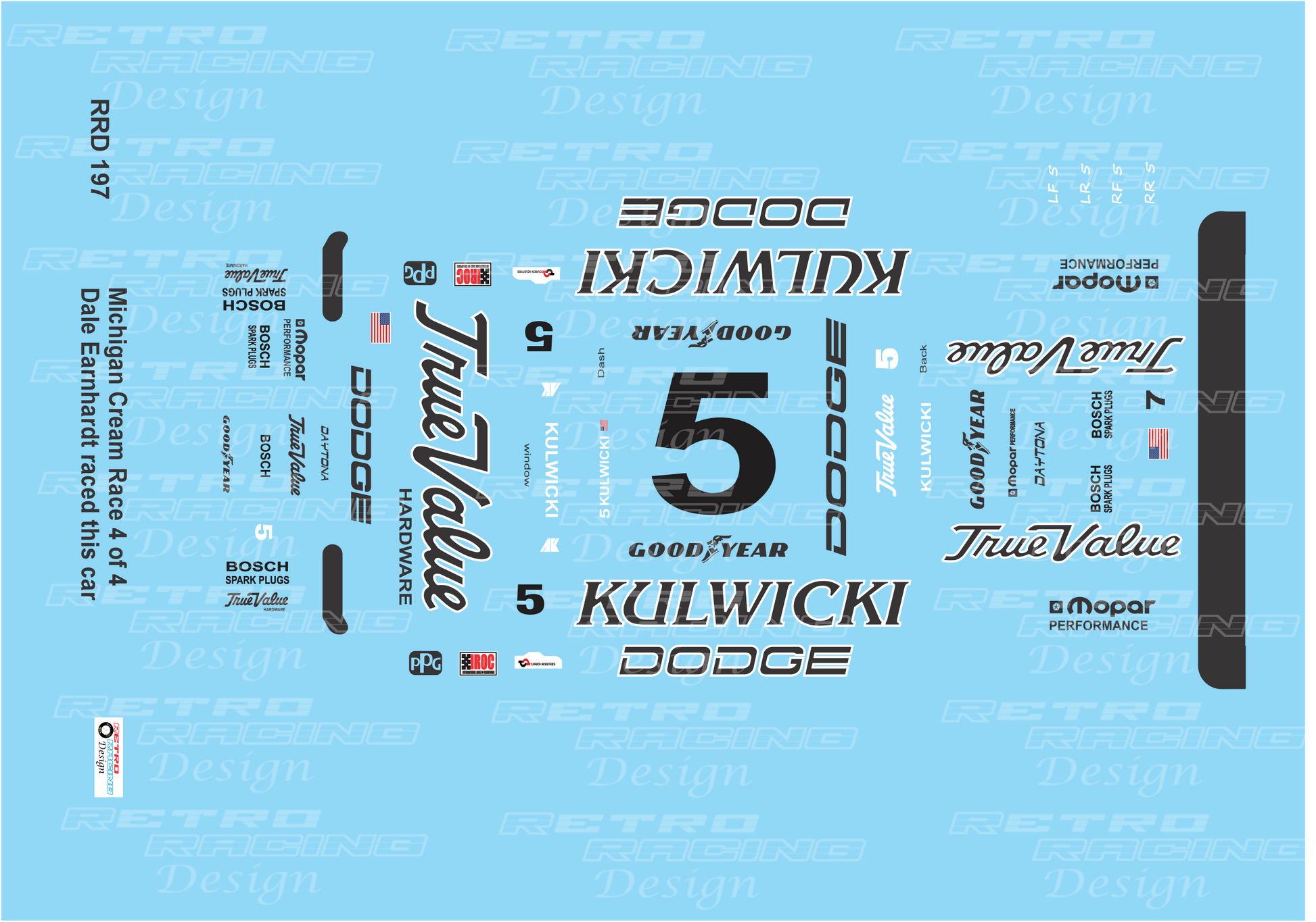 Retro Racing Design Alan Kulwicki IROC 1993 #5 Cream Dodge Daytona 1/2 ...