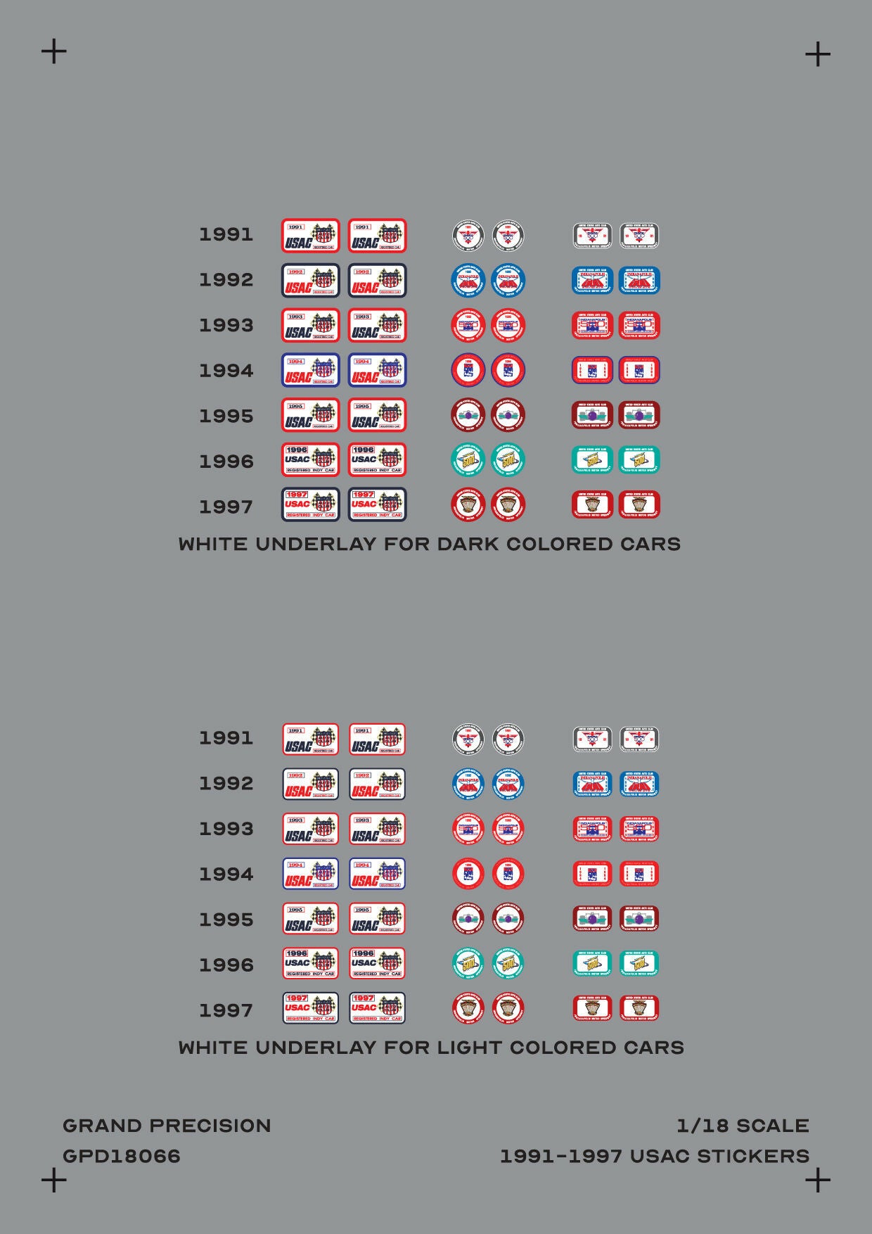 Grand Precision - 1/18 USAC Indy 500 Stickers (1991-1997) – Print it Decals