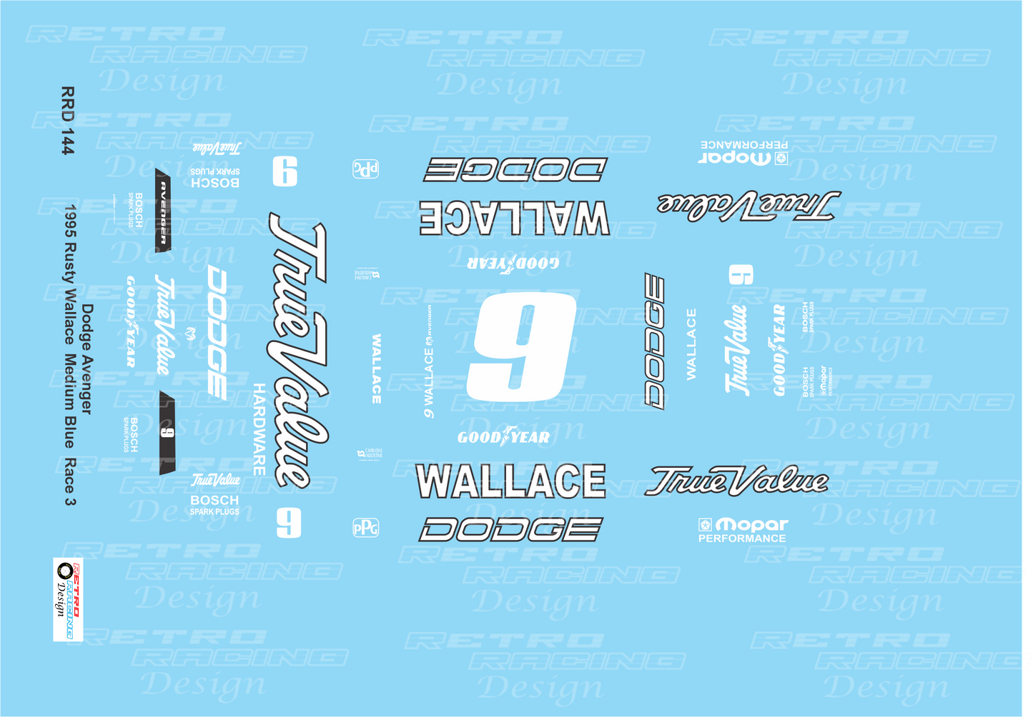 Retro Racing Design Rusty Wallace IROC 1995 #9 Petty Blue Dodge Avenge ...