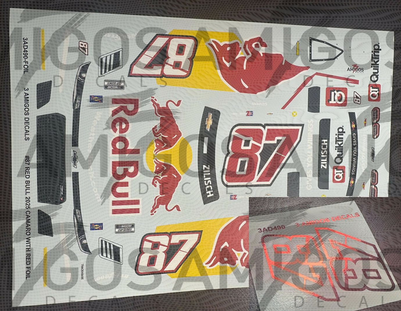3 Amigos Decals #87 CONNOR ZILISCH RED BULL 2025 CAMARO WITH RED FOIL ...