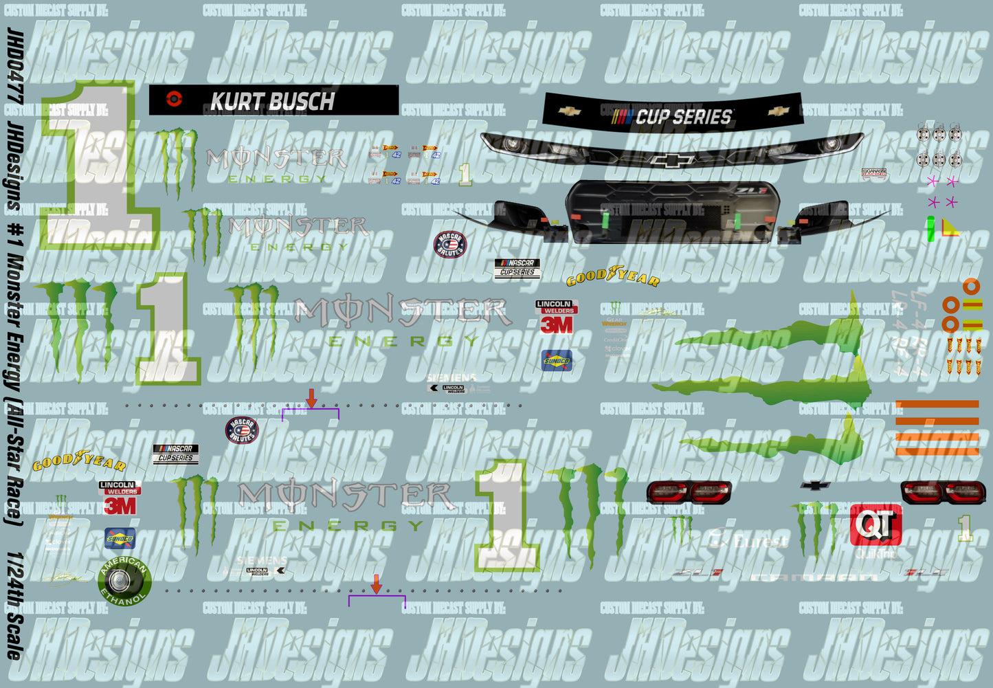 JH Designs Kurt Busch 2020 CUP #1 Monster Energy Drink (All-Star Race ...