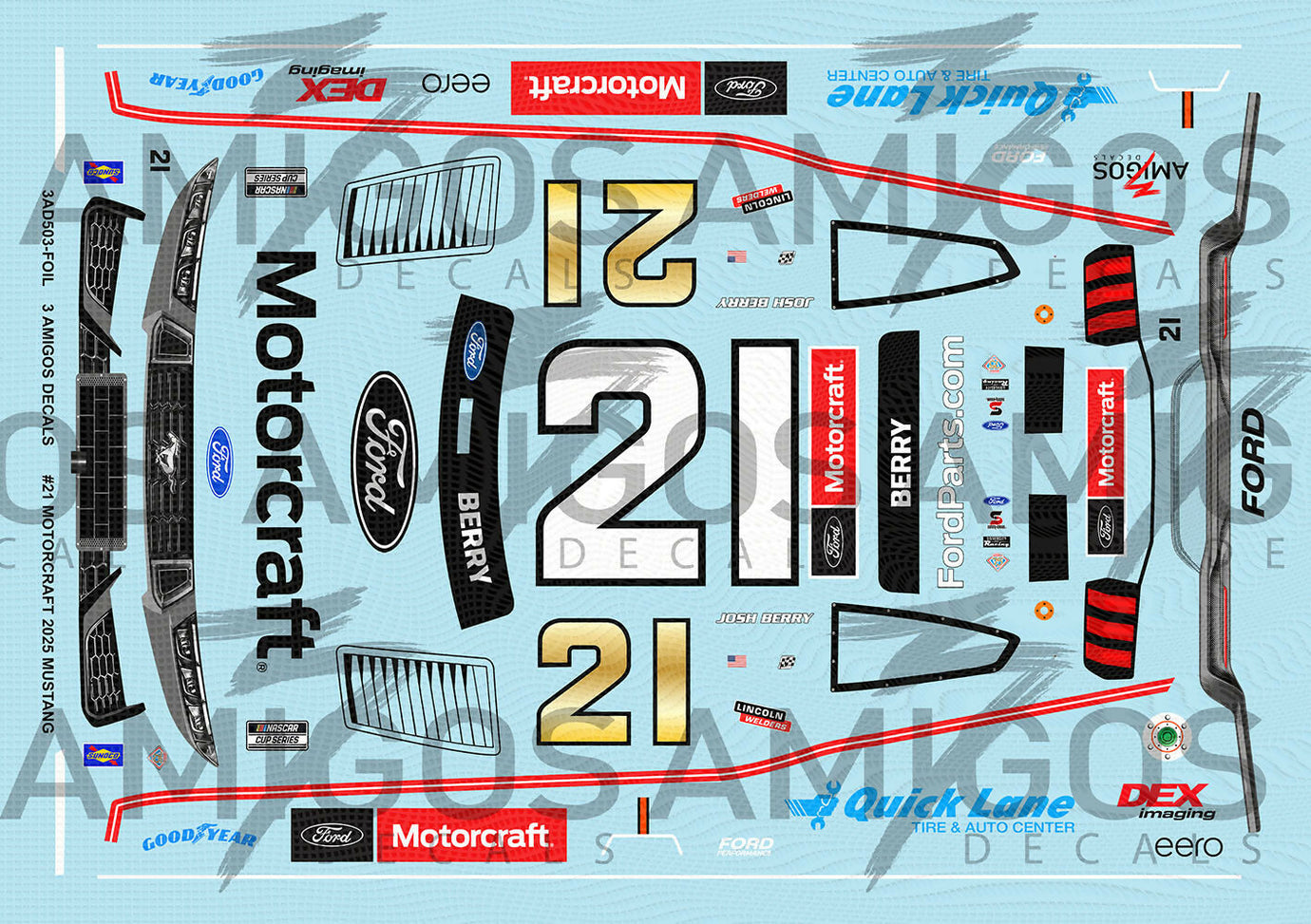 3 Amigos Decals #21 MOTORCRAFT 2025 MUSTANG (MICHIGAN) Decal Set 1:24 ...