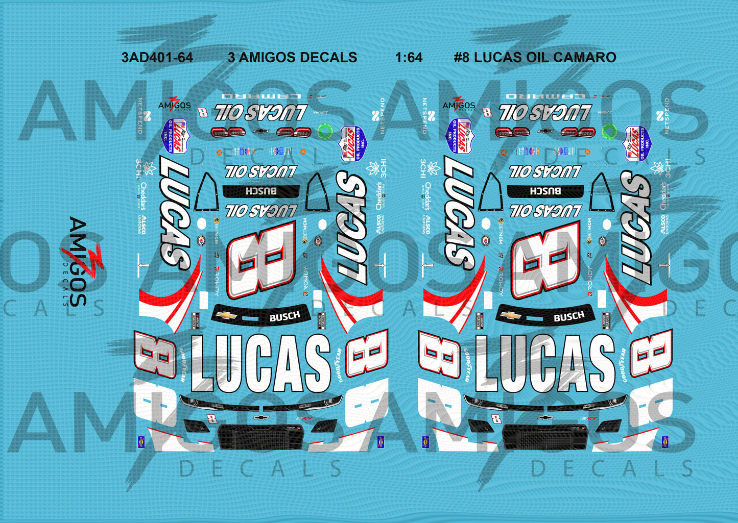 1:64 3 Amigos Decals #8 LUCAS OIL CAMARO Decal Set – Print it Decals