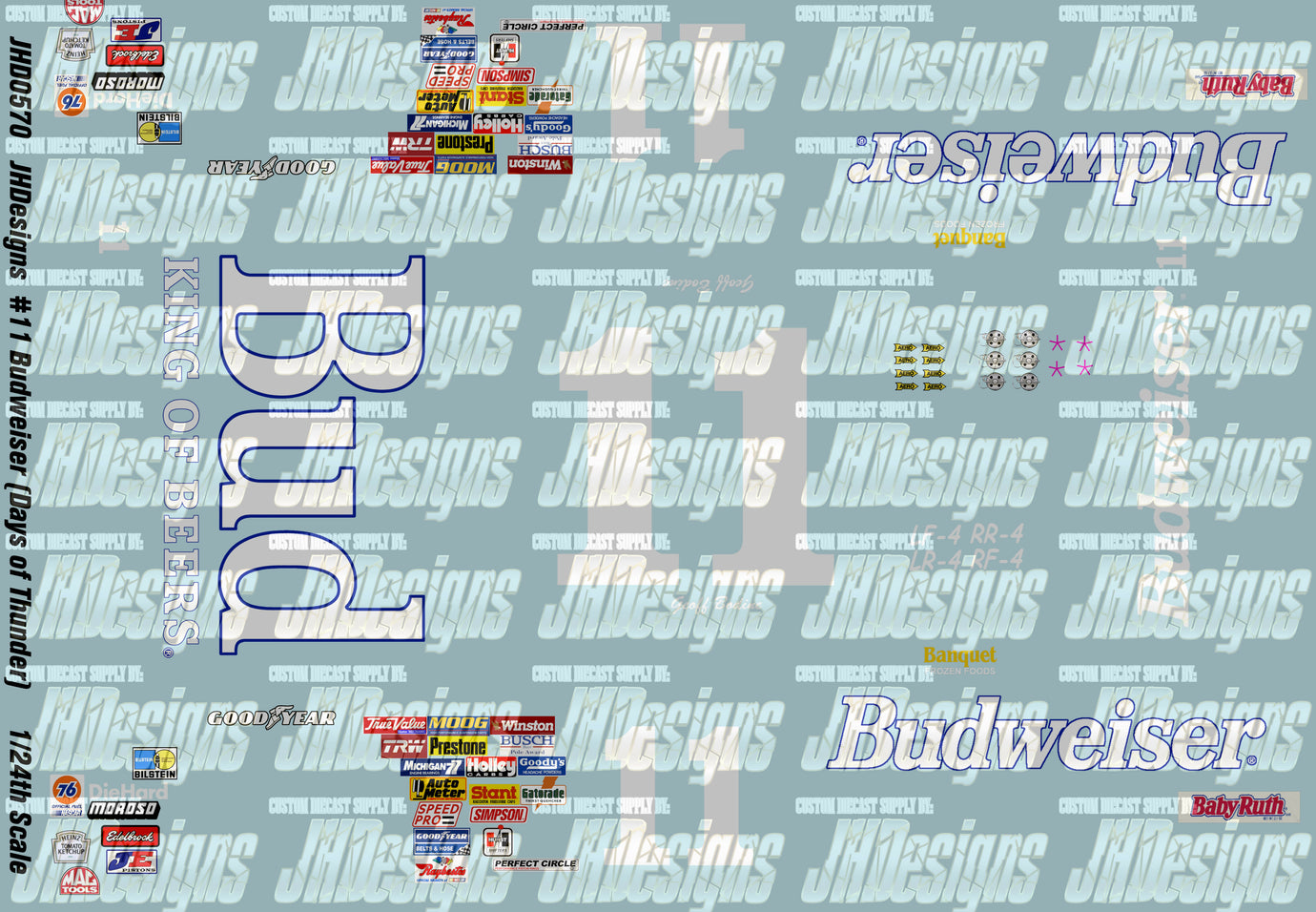 JH Designs Geoff Bodine 1990 CUP #11 Budweiser (Days of Thunder) 1:24 ...