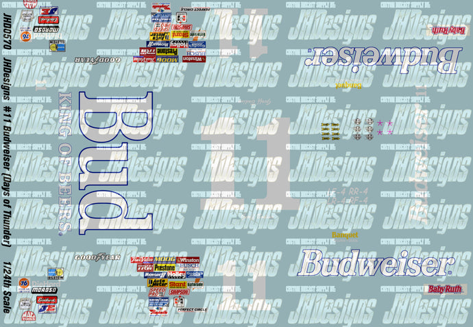 JH Designs Geoff Bodine 1990 CUP #11 Budweiser (Days of Thunder) 1:24 ...