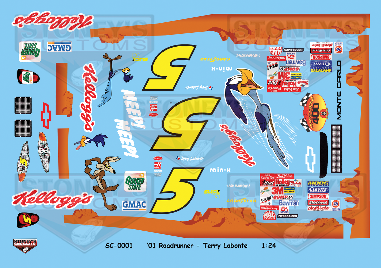 Stoney's Customs 2001 #5 Roadrunner - Terry Labonte 1:24 Decal Set ...