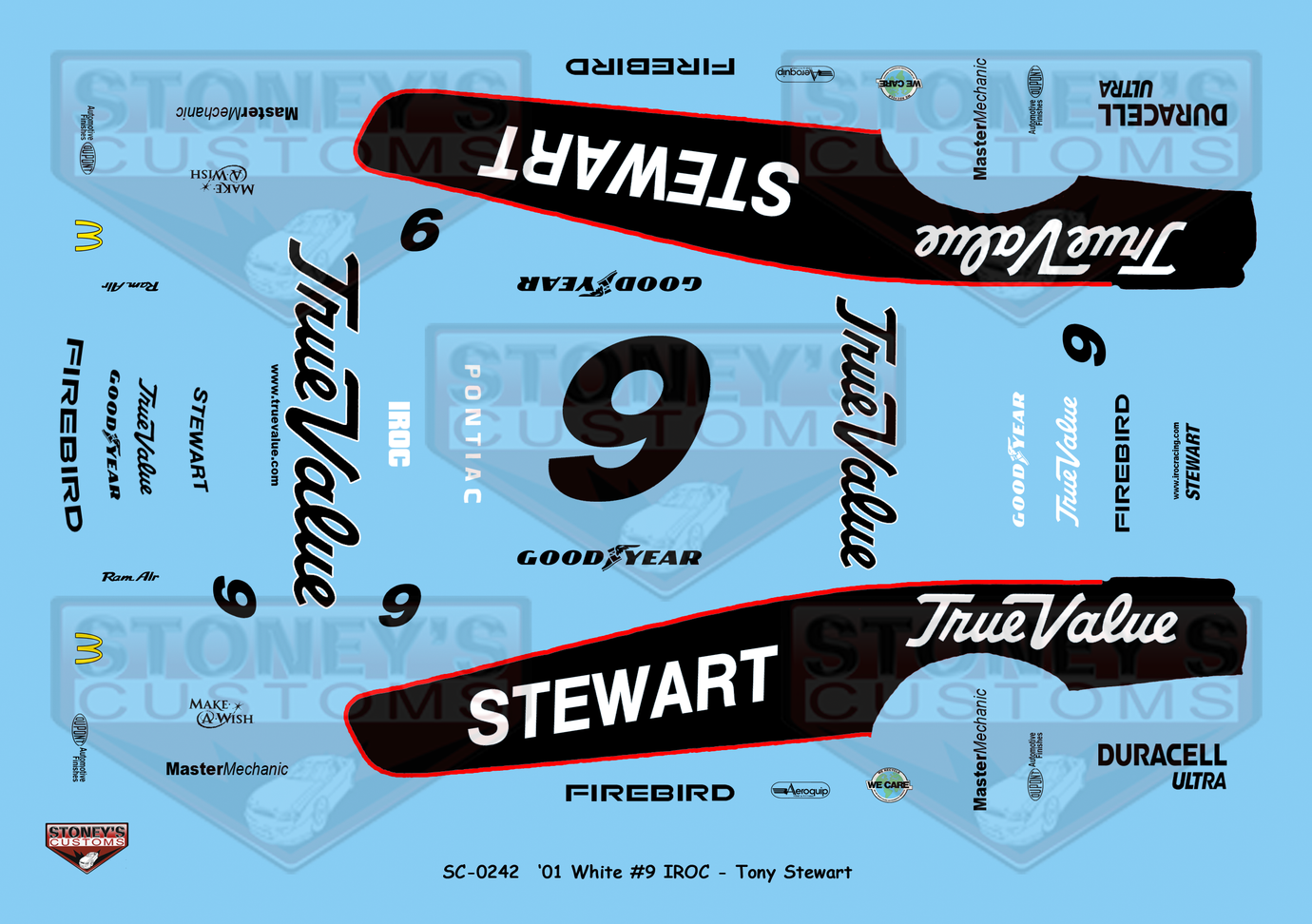 Stoney's Customs 2001 White #9 IROC Tony Stewart 1:24 Decal Set – Print it Decals