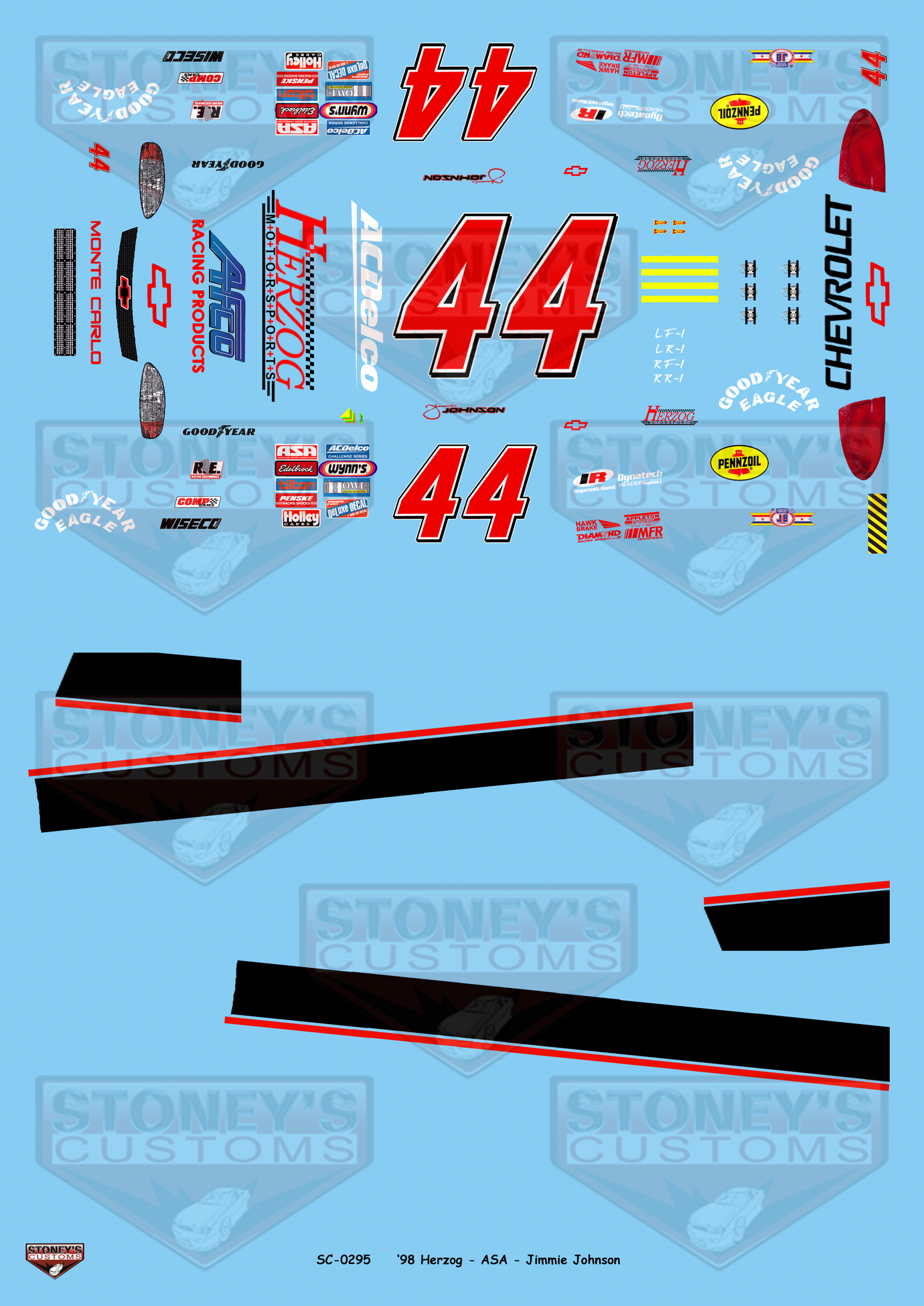 Stoney's Customs 1998 Herzog ASA #44 Jimmie Johnson 1:24 Decal Set ...