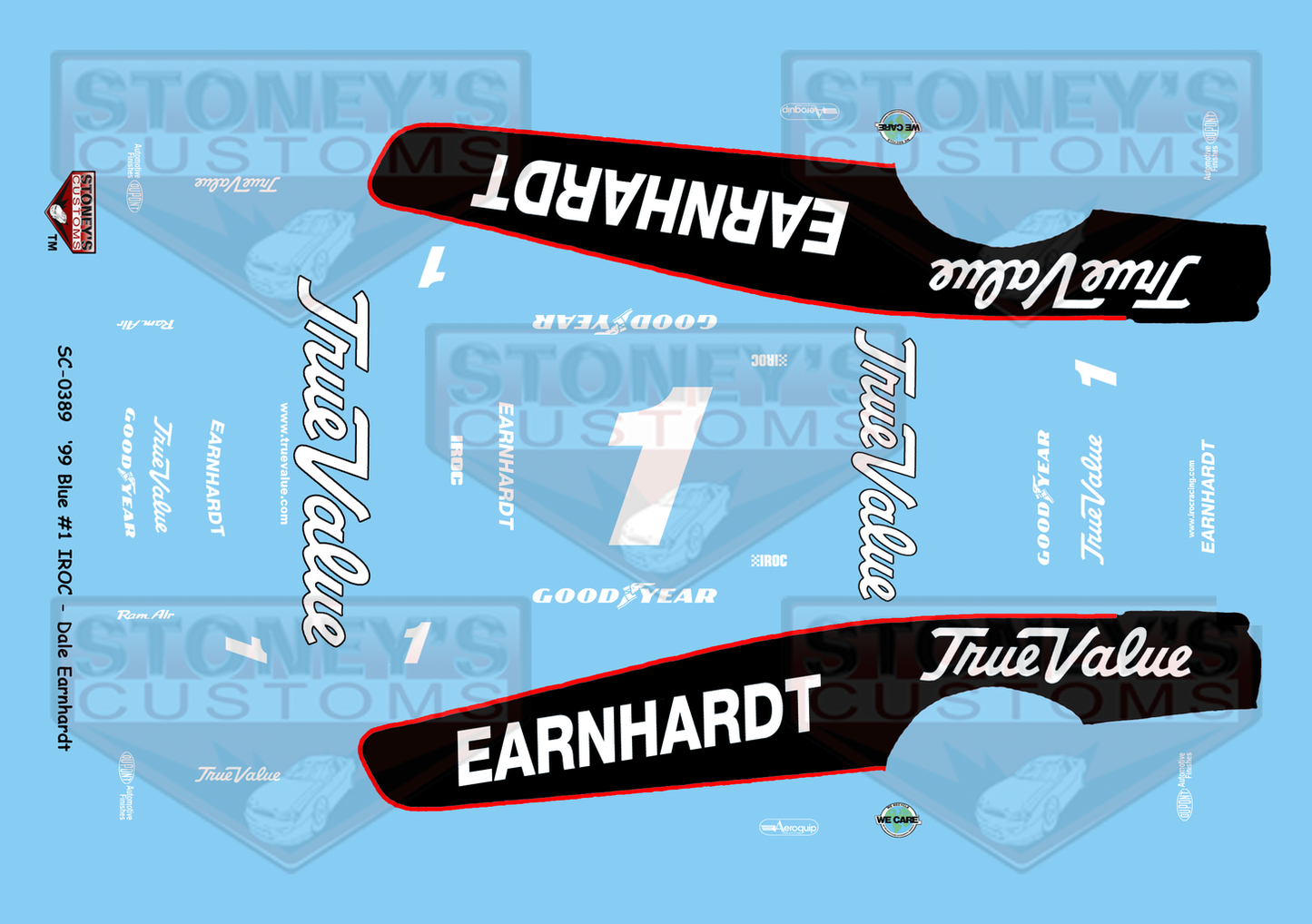 Stoney's Customs 1999 Blue #1 IROC Dale Earnhardt 1:24 Decal Set ...