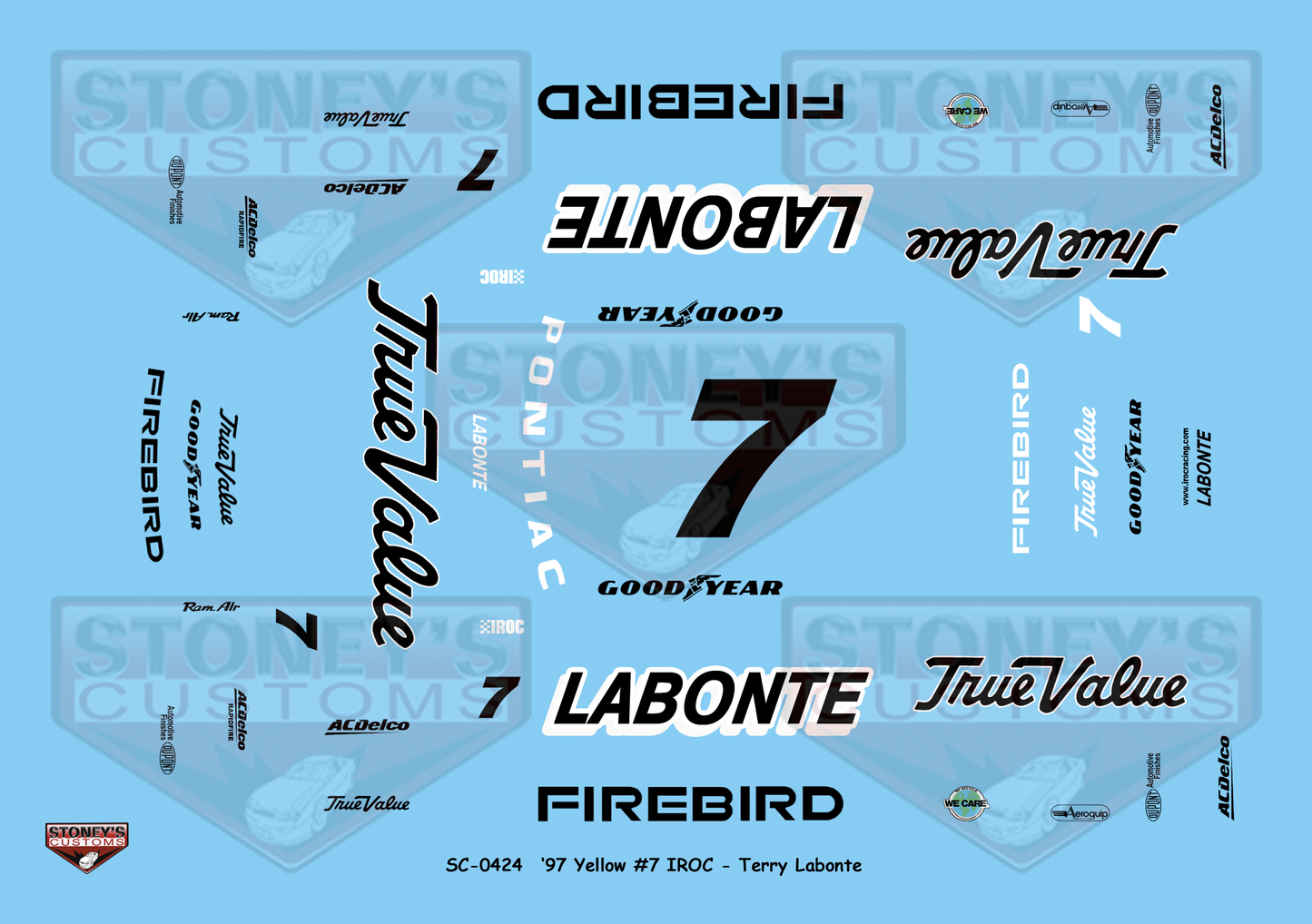 Stoney's Customs 1997 Yellow #7 IROC Terry Labonte 1:24 Decal Set ...