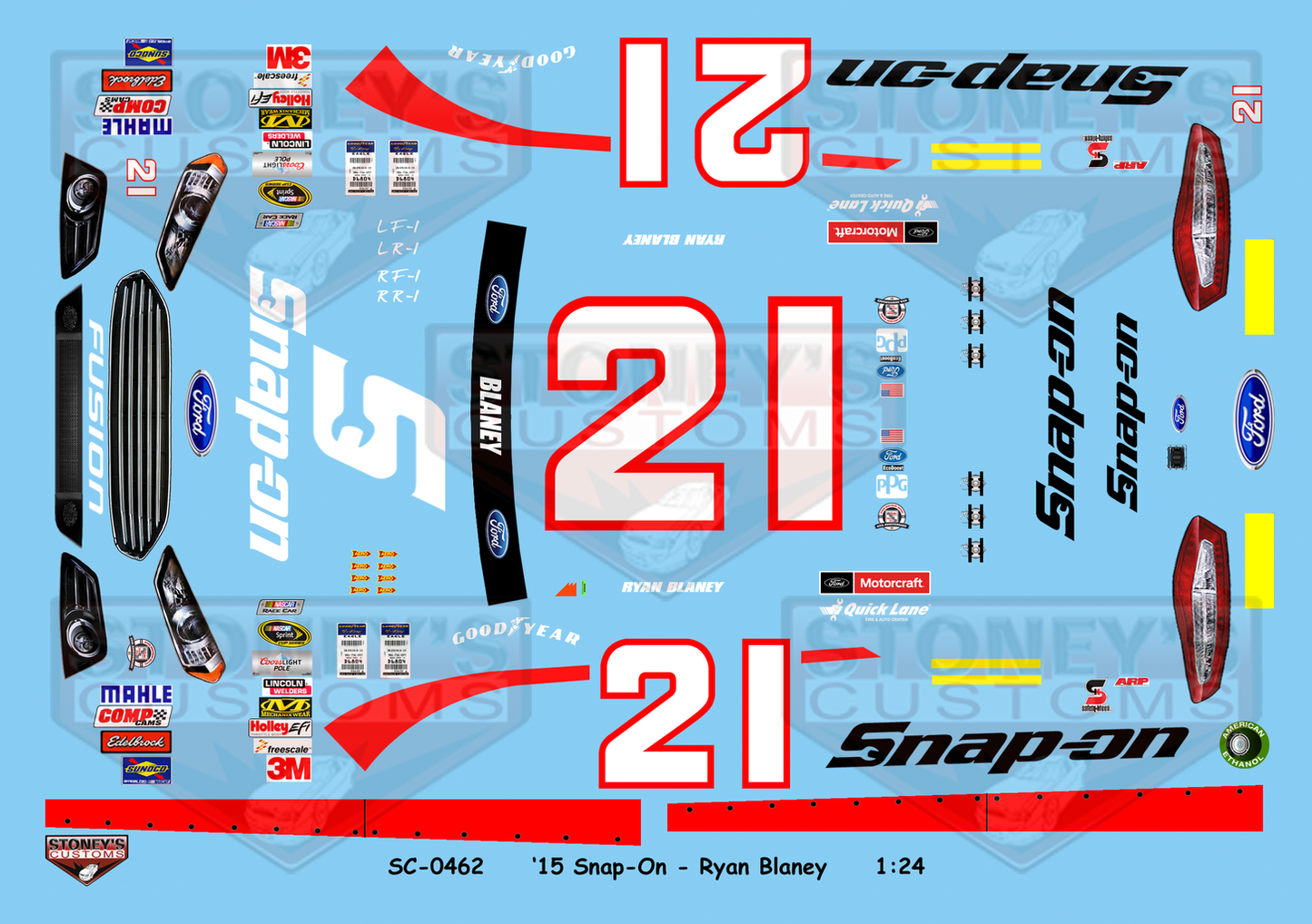 Stoney's Customs 2015 #21 Snap-On - Ryan Blaney 1:24 Decal Set – Print ...