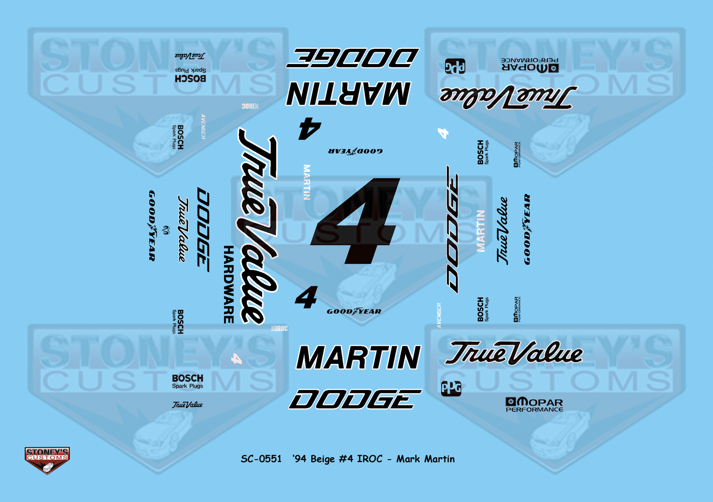 Stoney's Customs 1994 Beige #4 IROC Mark Martin 1:24 Decal Set – Print ...