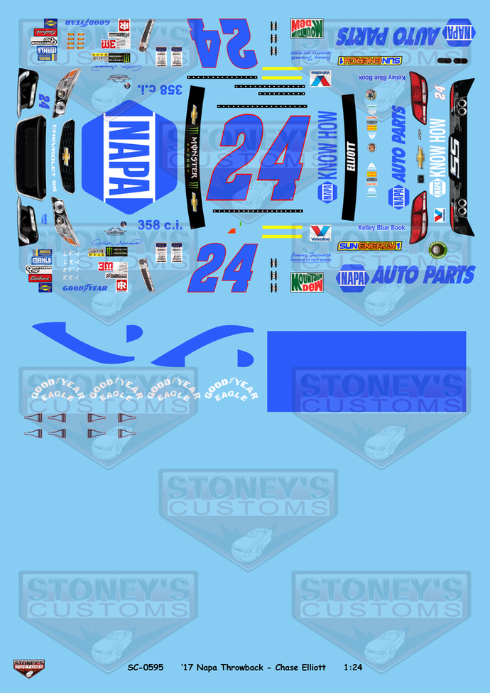 Stoney's Customs 2017 #24 Napa Throwback - Chase Elliott 1:24 Decal Se ...