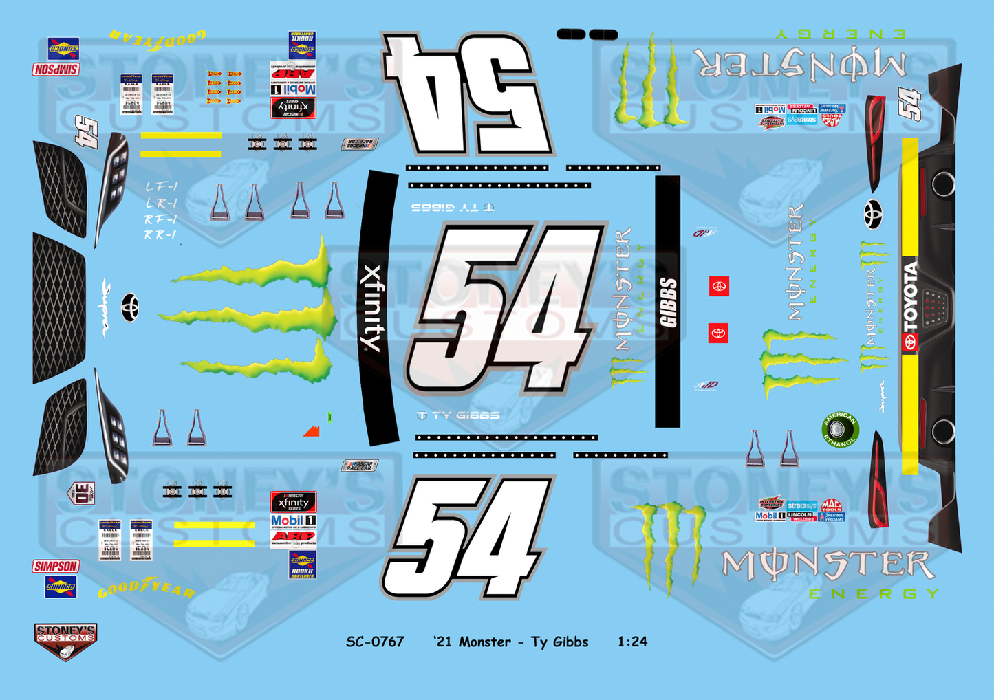 Stoney's Customs 2021 #54 Monster - Ty Gibbs 1:24 Decal Set – Print it ...
