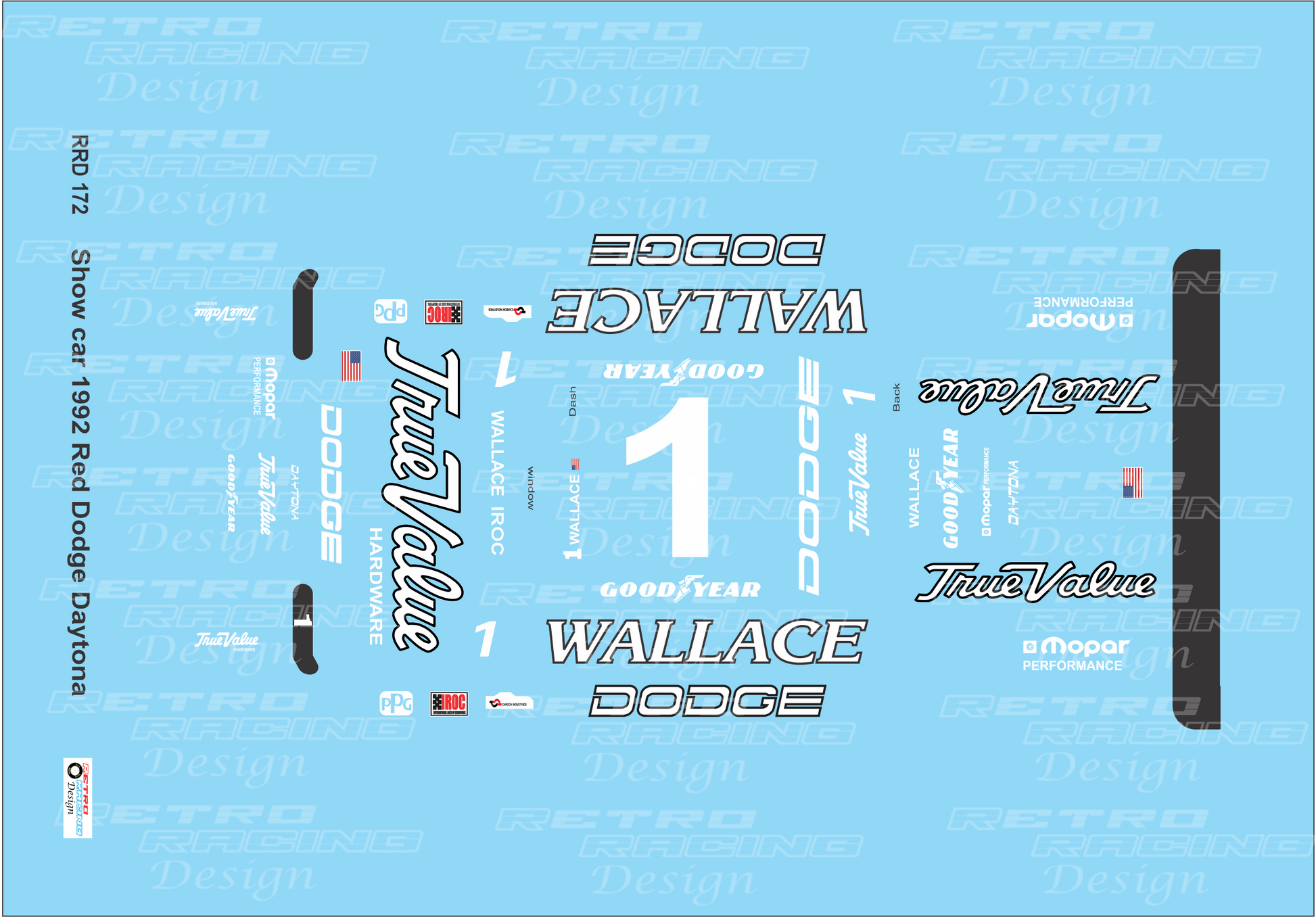 Retro Racing Design Rusty Wallace IROC 1992 #1 Dodge Daytona Show car ...