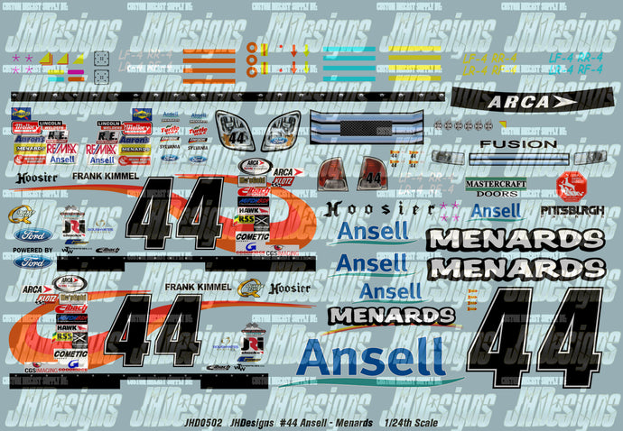 JH Designs Frank Kimmel 2010 ARCA #44 Menards - Ansell (Daytona2) 1:24 ...