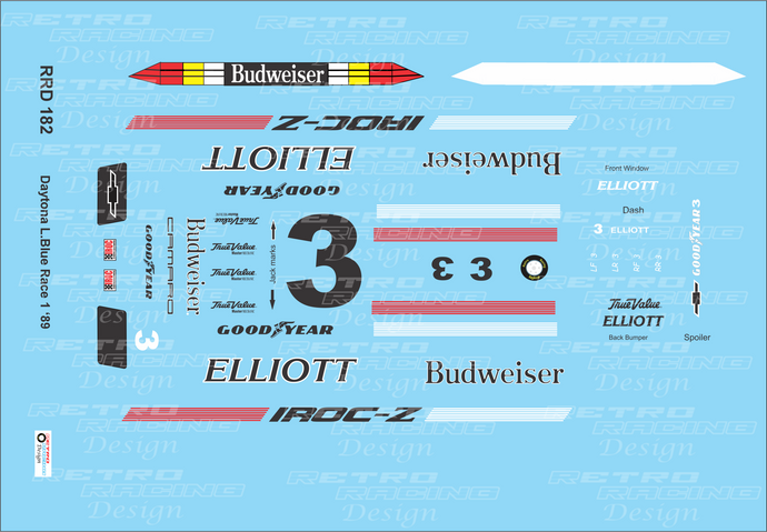 Bill Elliott IROC #3 Light Blue Daytona Race 1/24 Decal – Print it Decals