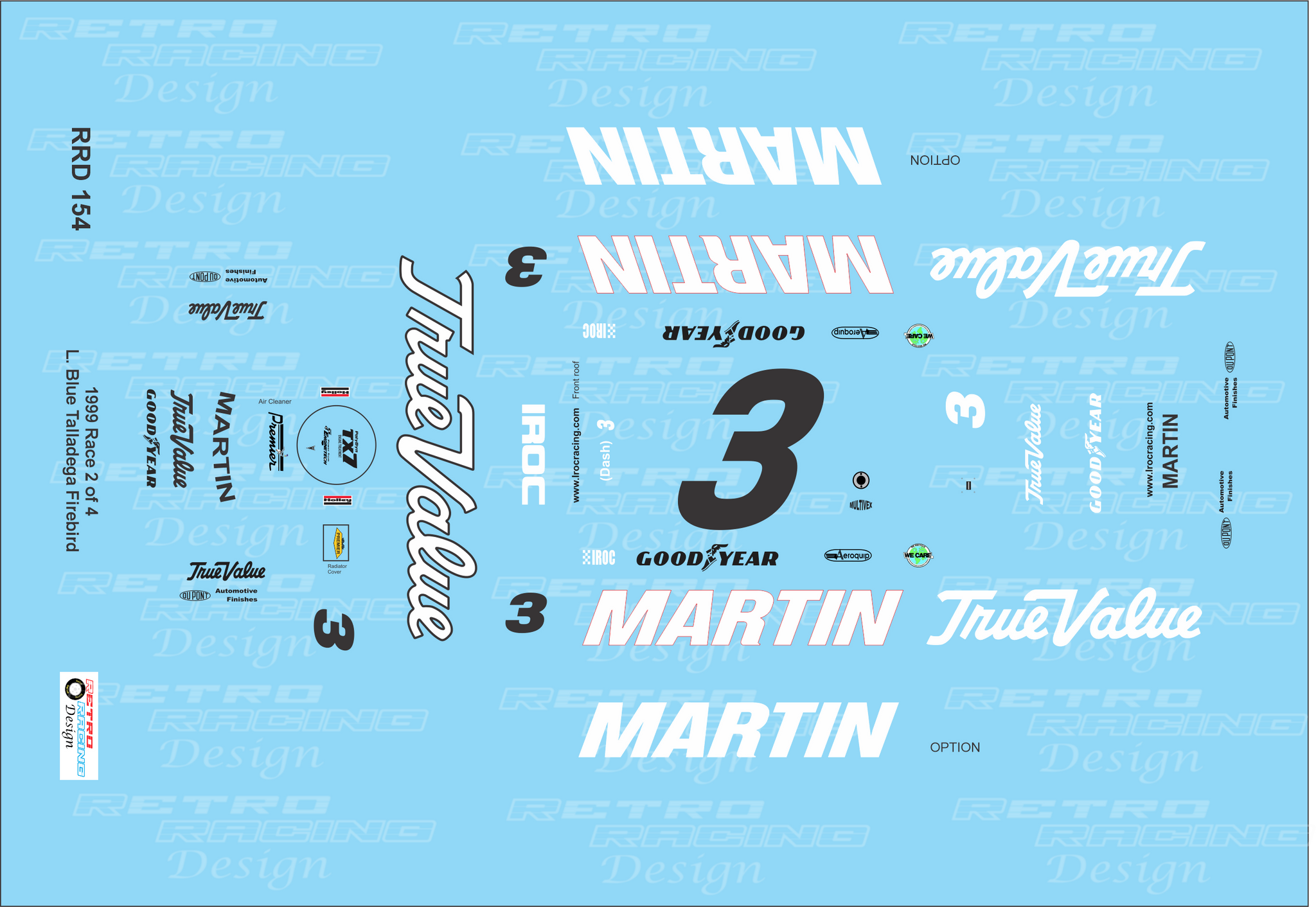Retro Racing Design Mark Martin IROC 1999 Talladega #3 L. Blue Pontiac ...