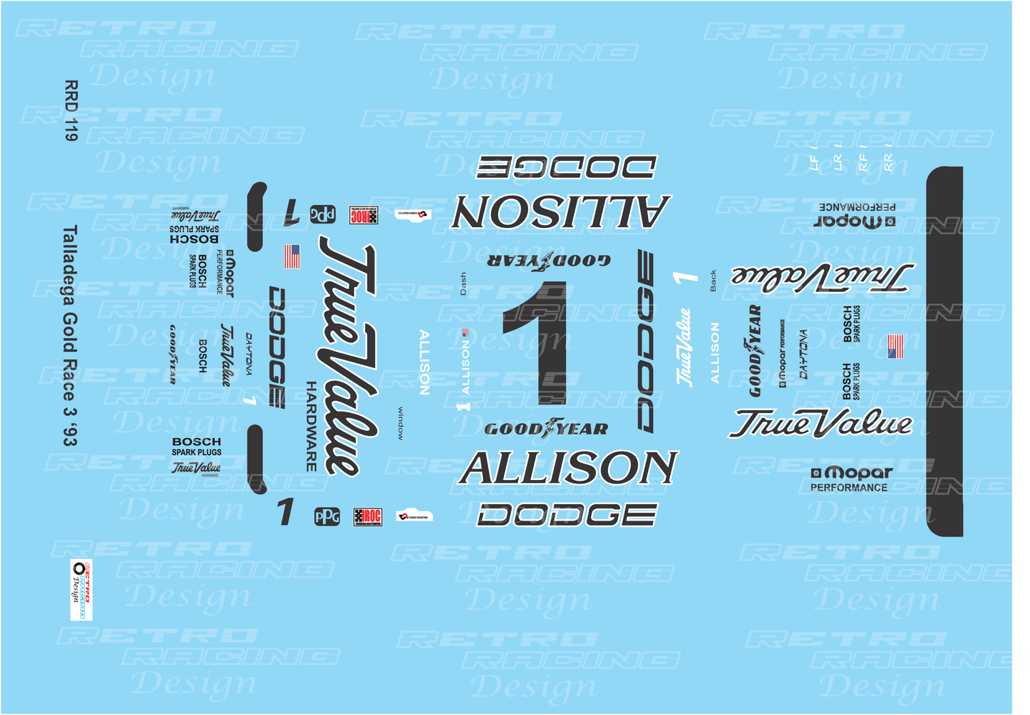 Retro Racing Design Davey Allison IROC 1993 #4 Gold Dodge Daytona 1/24 ...