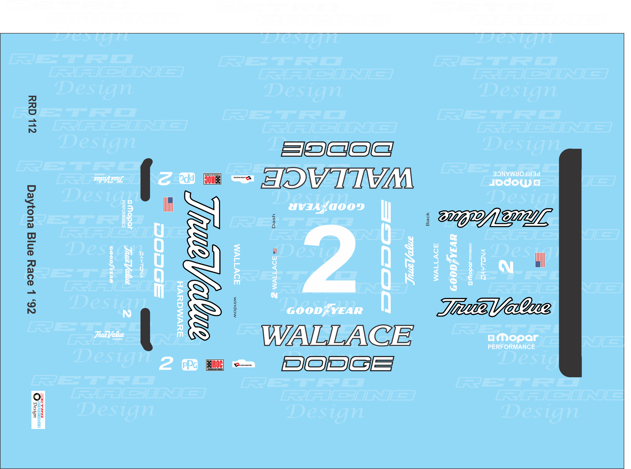 Retro Racing Design Rusty Wallace IROC 1992 #2 Blue Dodge Daytona 1/24 ...