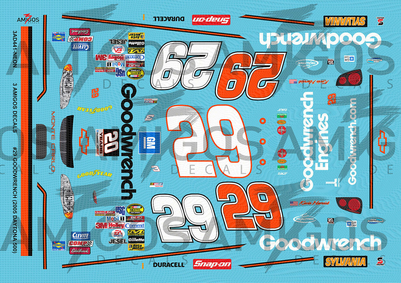 3 Amigos Decals #29 GOODWRENCH MONTE CARLO (2005 DAYTONA 500) Decal Se ...