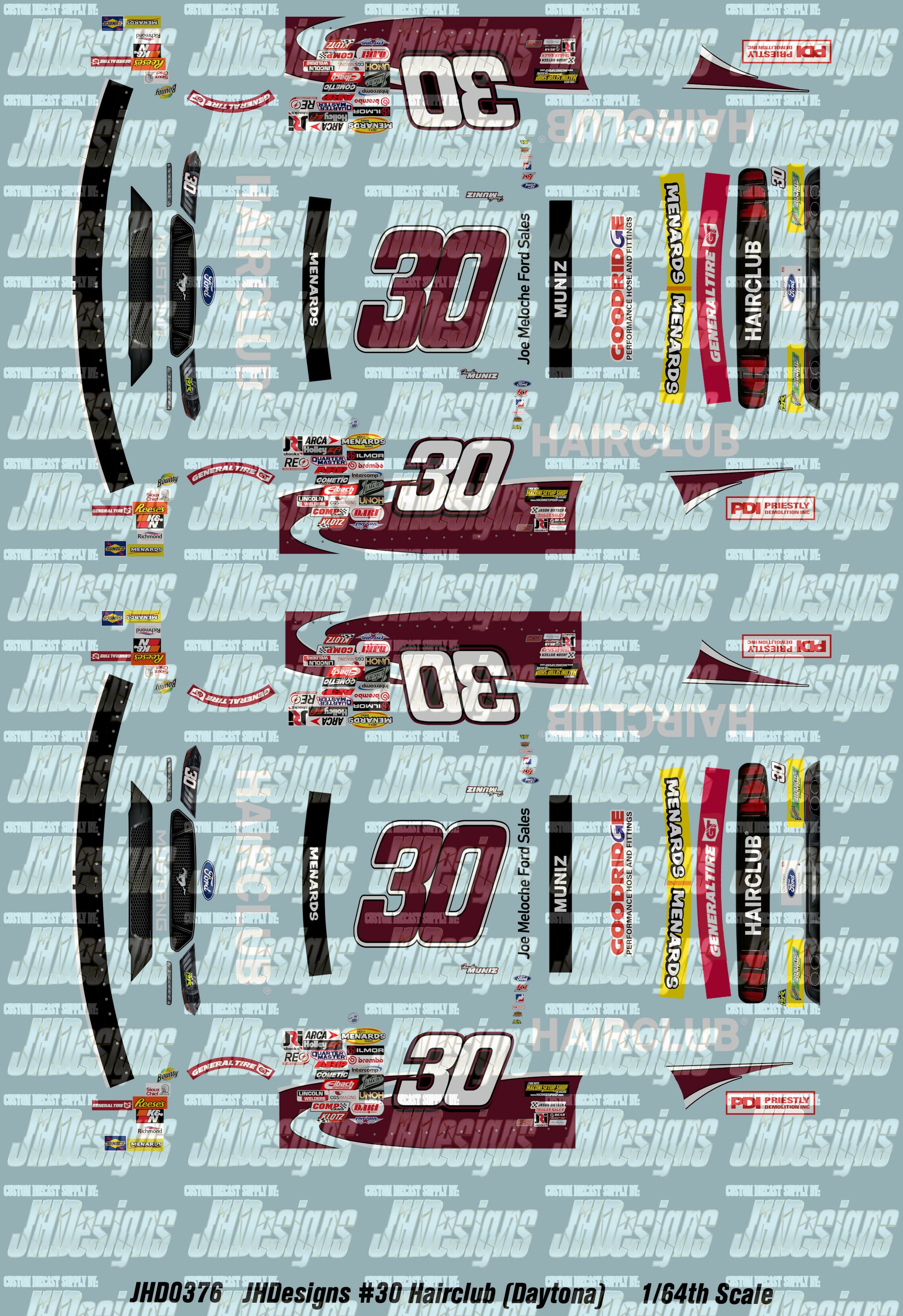 JH Designs Frankie Muniz 2023 ARCA #30 HairClub (Daytona) 1:64 Racecar ...