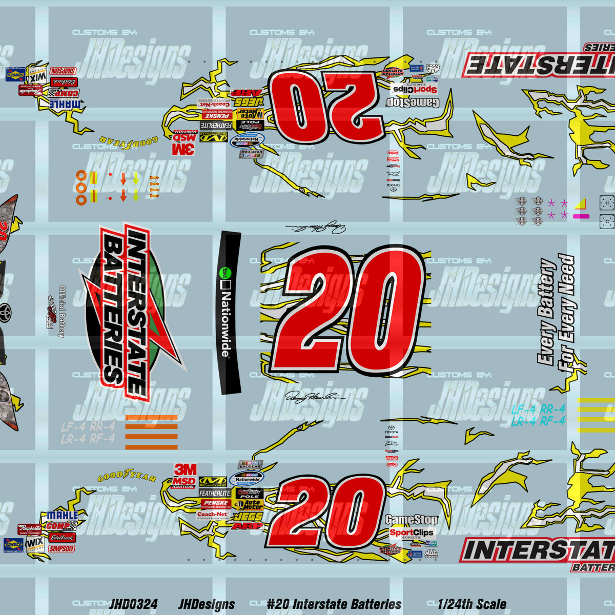 JH Designs Denny Hamlin 2010 NWS #20 Interstate Batteries 1:24 Racecar ...