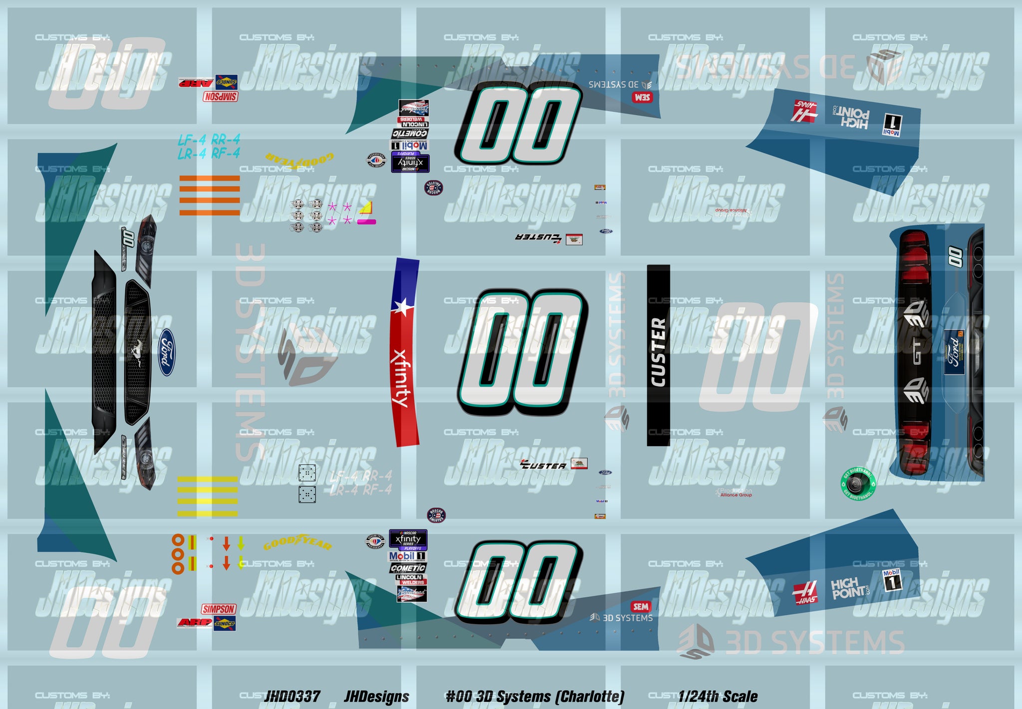 JH Designs Cole Custer 2023 NXS #00 3D Systems (Charlotte) 1:24 Raceca ...