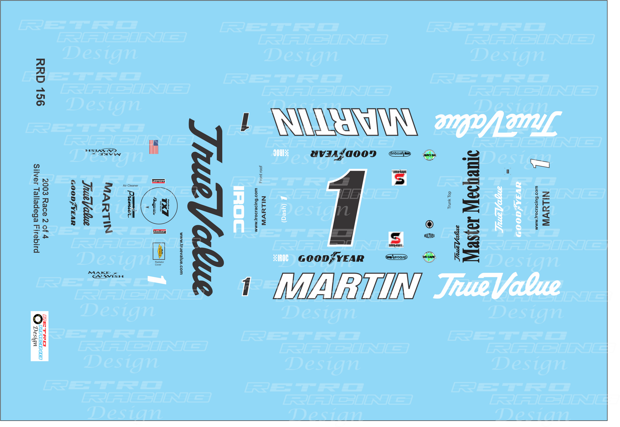 Retro Racing Design Mark Martin IROC 2003 Talladega #1 Silver Pontiac ...