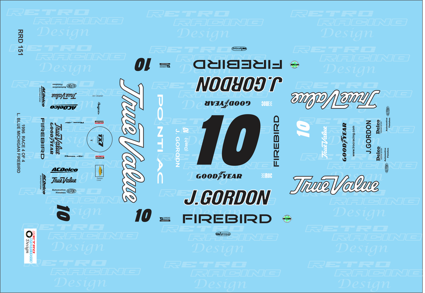 Retro Racing Design Jeff Gordon IROC 1996 Michigan #10 Light Blue Pont ...
