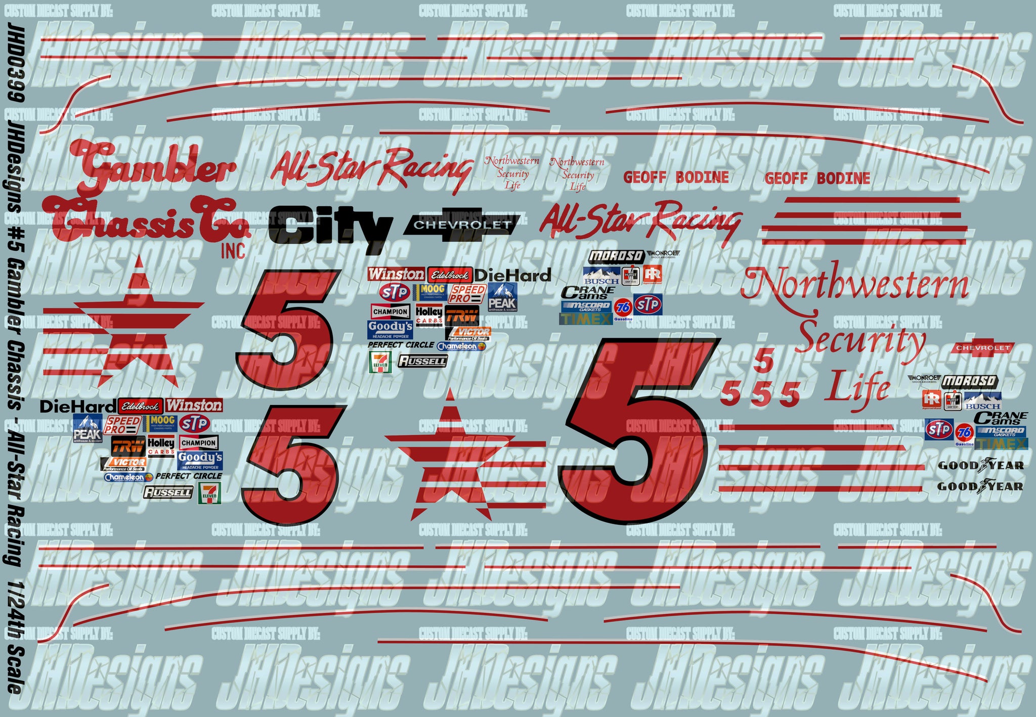 JH Designs Geoff Bodine 1984 CUP #5 Gambler Chassis - All-Star Racing ...