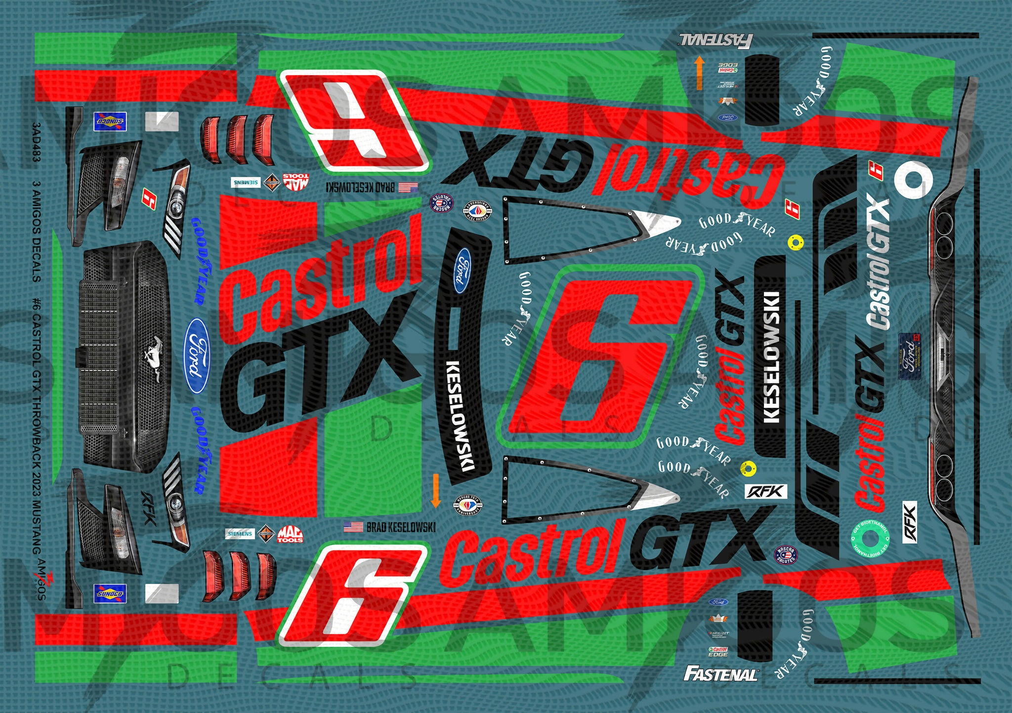 3 Amigos Decals #6 CASTROL GTX THROWBACK 2023 MUSTANG NO FOIL VERSION ...